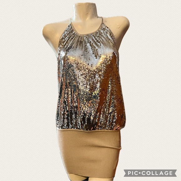 bebe | Dresses | Vintage Bebe Sequin Topdress Gray Silver Sleeveless ...